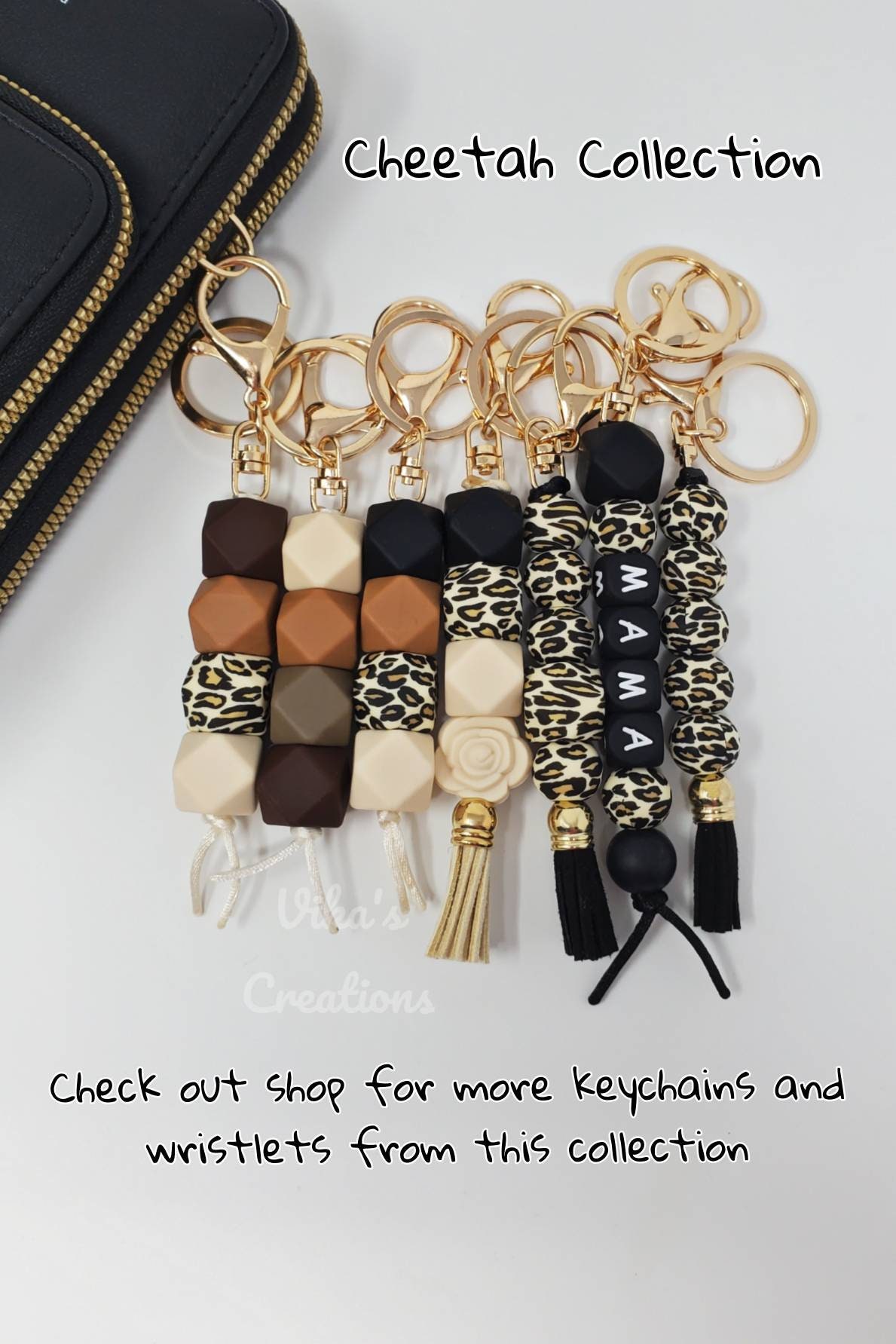 Cheetah Hexagons & Rose Keychain Silicone Bead Keychains | Etsy