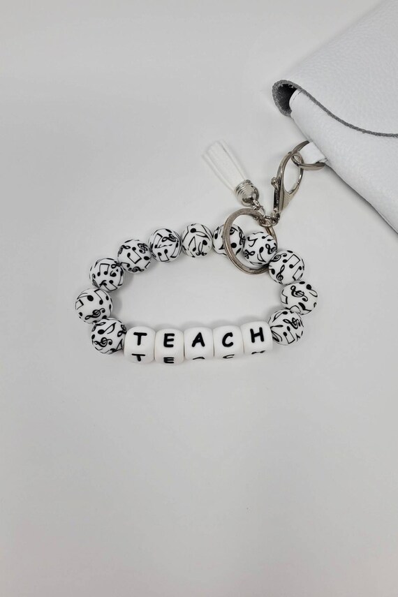 Teach Music Notes Wristlet Keychain Stretchy Braclet With - Etsy