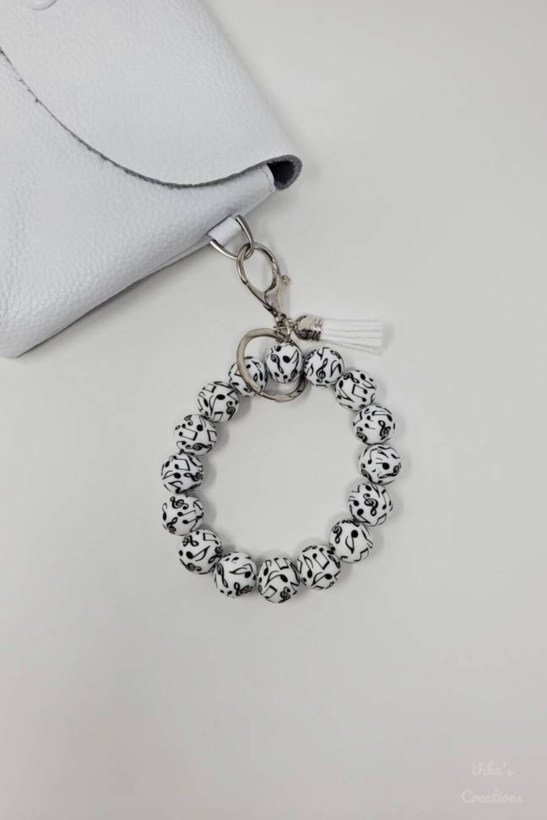 Music Notes Wristlet Keychain Stretchy Bracelet With Tassel Silicone ...