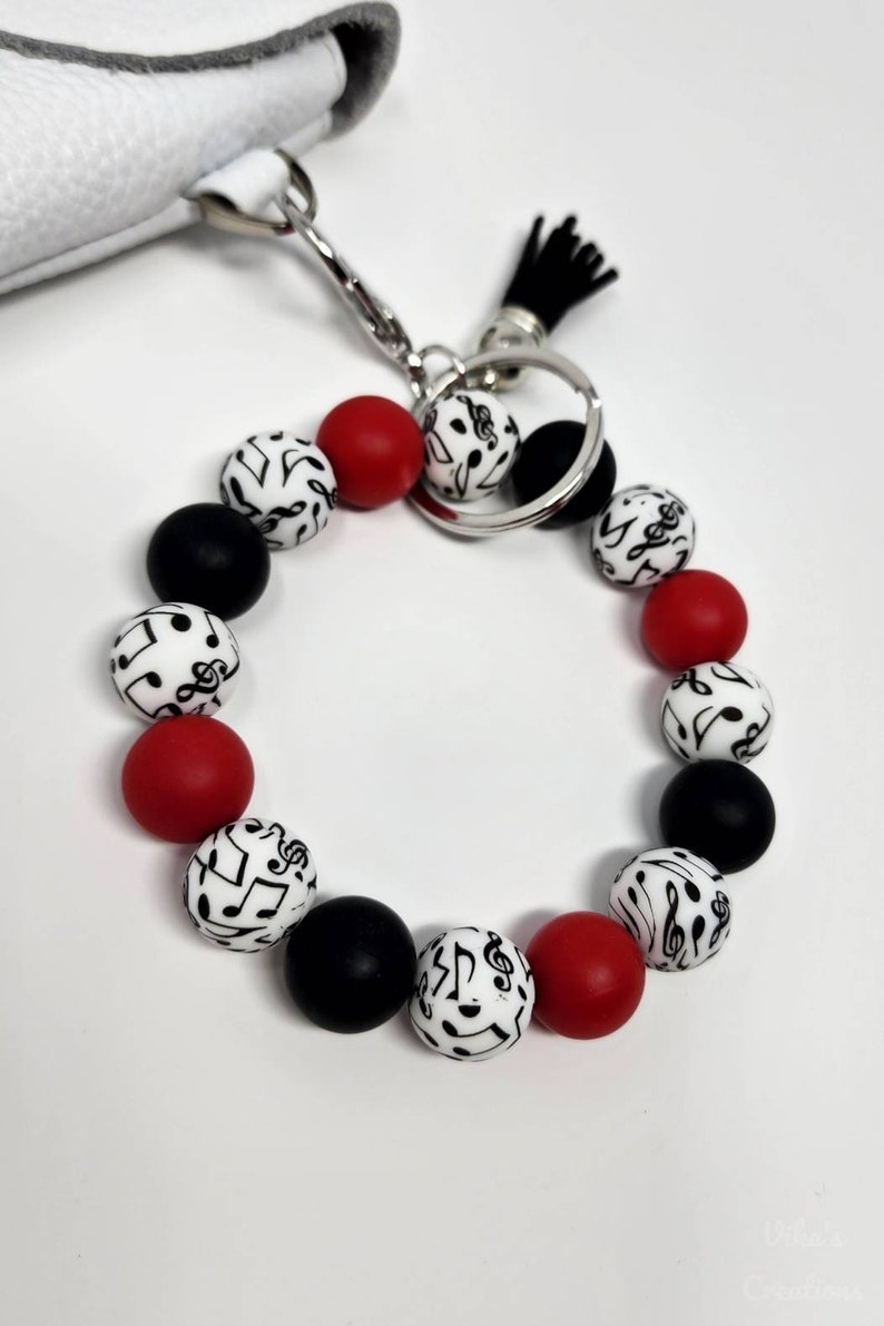 Music Notes Trio Wristlet Keychain Stretchy Braclet & Tassel - Etsy
