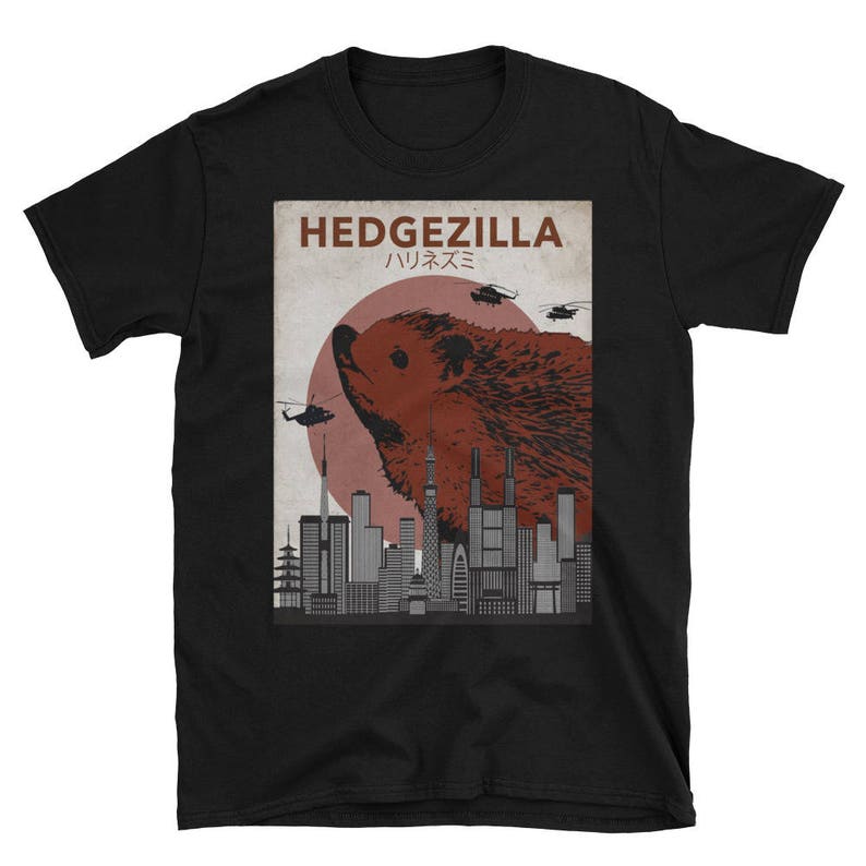 Hedgehog T-shirt: Hedgezilla Battle for Tokyo Movie Poster Funny ...