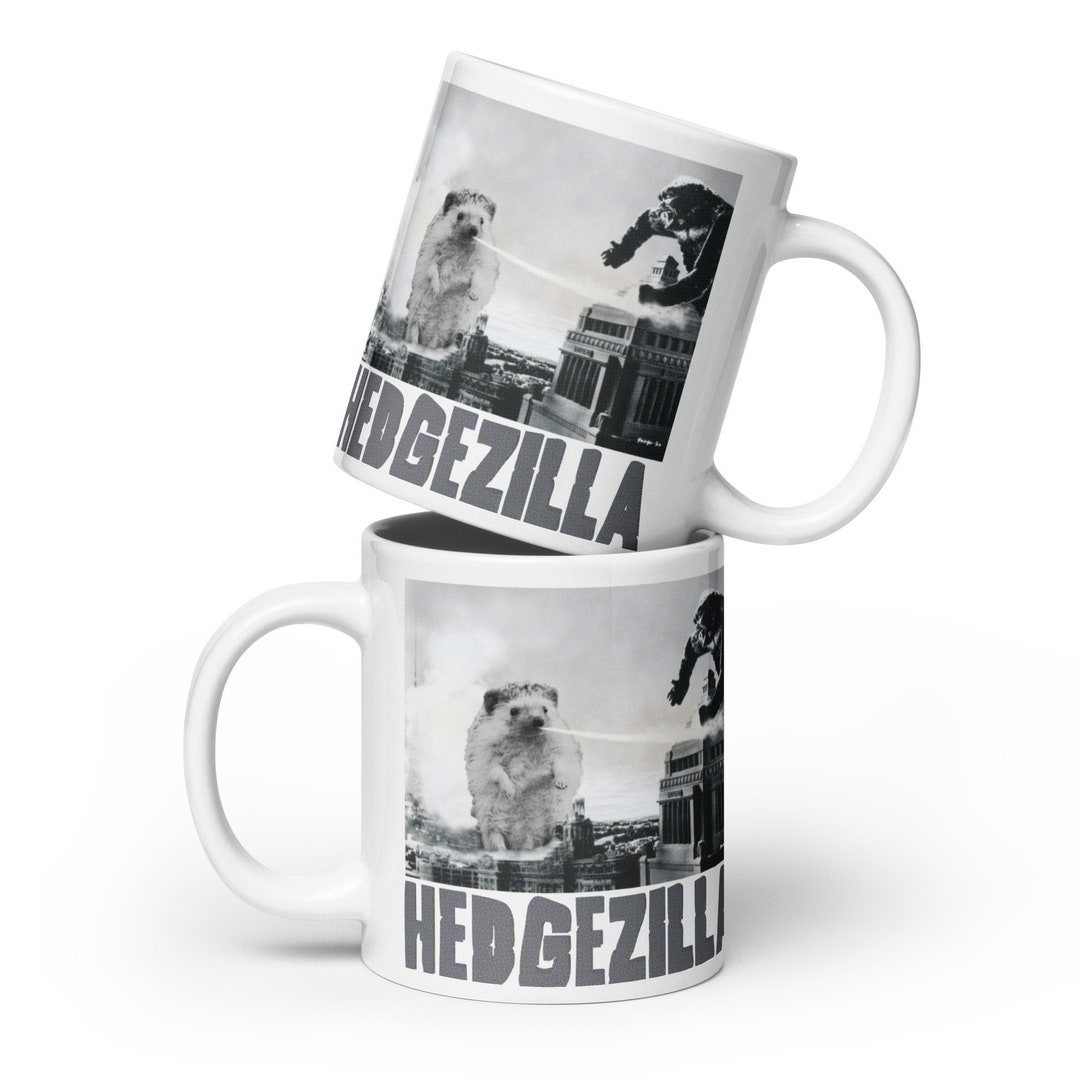 Hedgezilla Black & White Mug 3 Sizes up to 20oz! Funny Hedgehog Kaiju ...