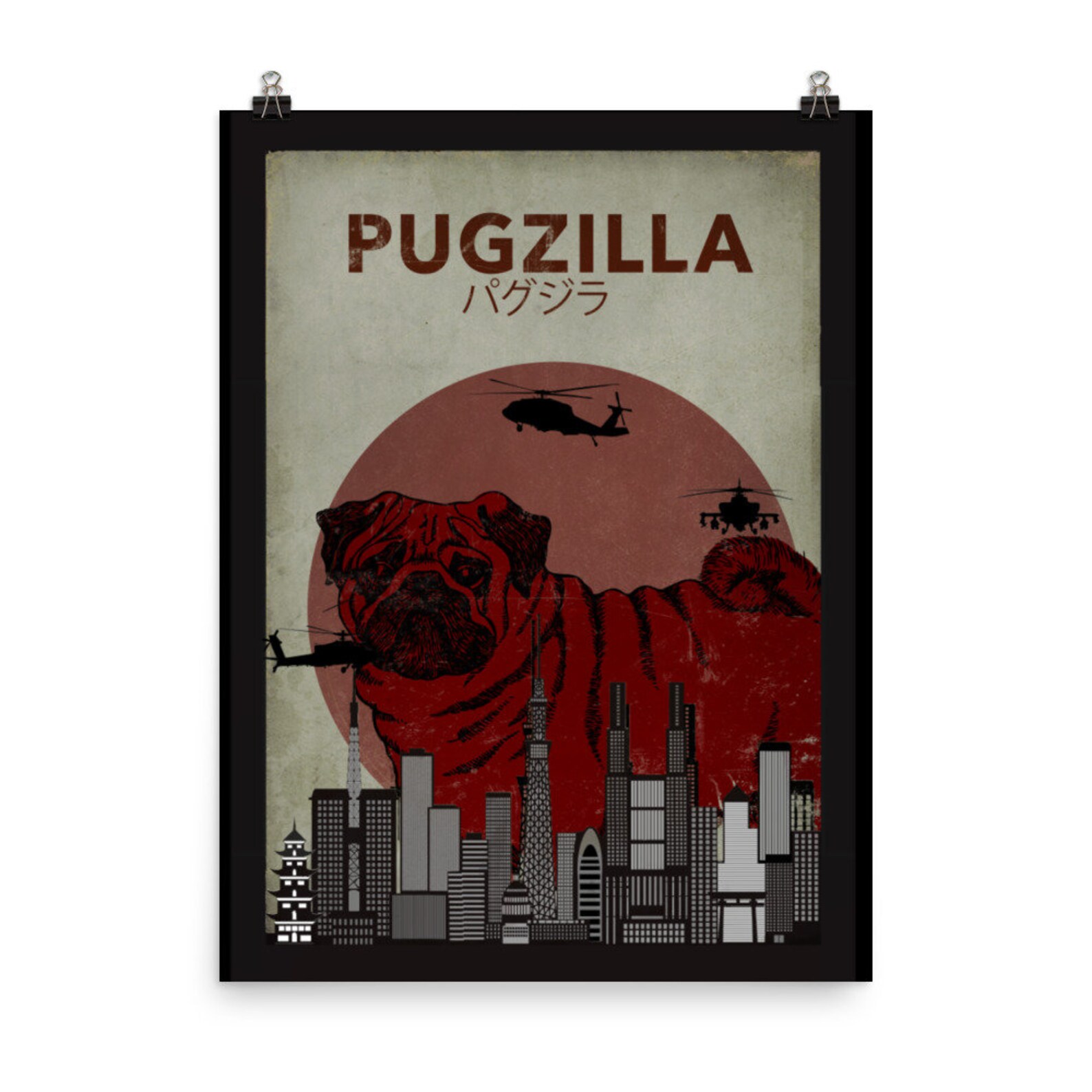 Pug Poster Pugzilla Movie Poster Style Giclée Quality Wall Art | Etsy