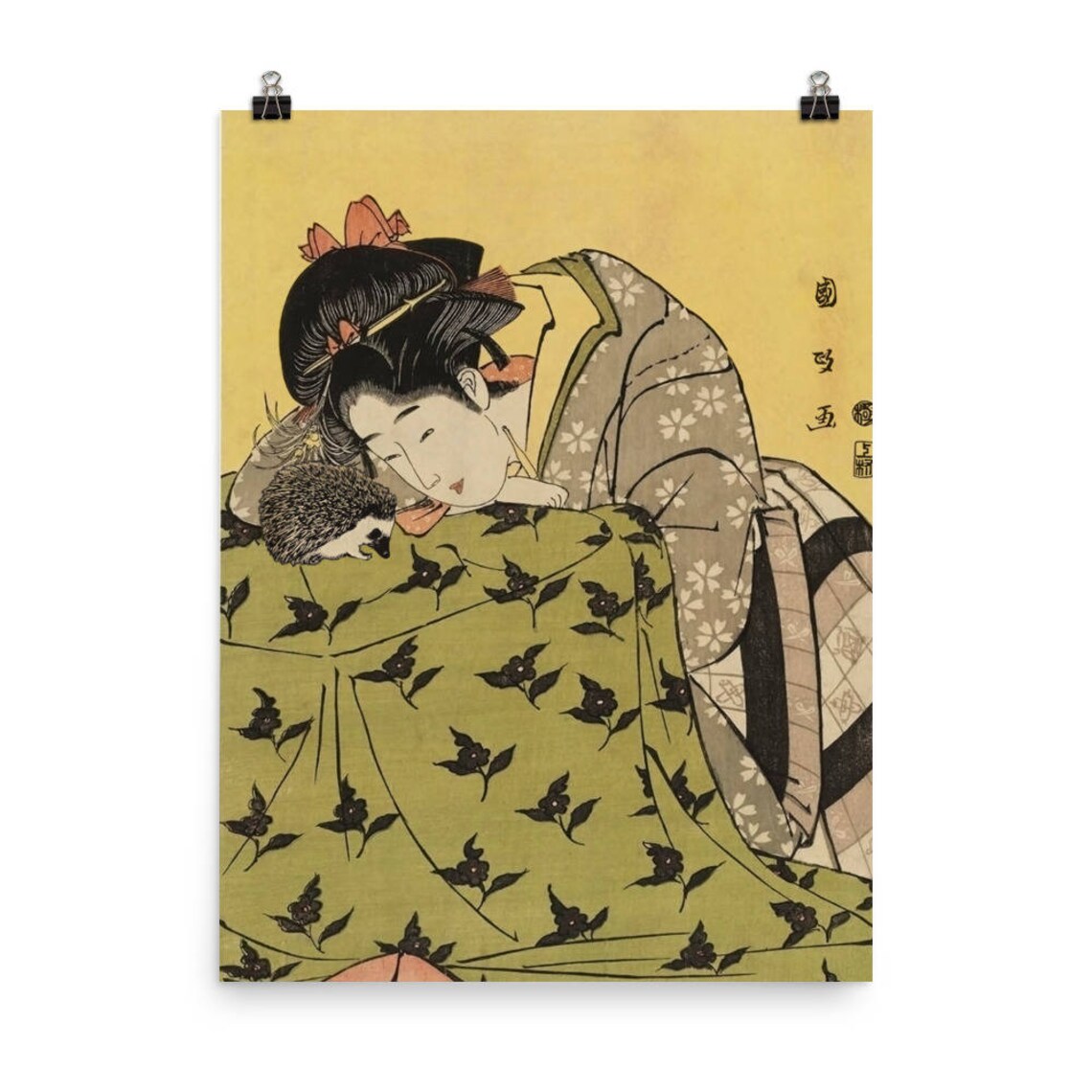 Japanese Hedgehog Art Poster: Utagawa Kunimasa's 1803 "woman With ...