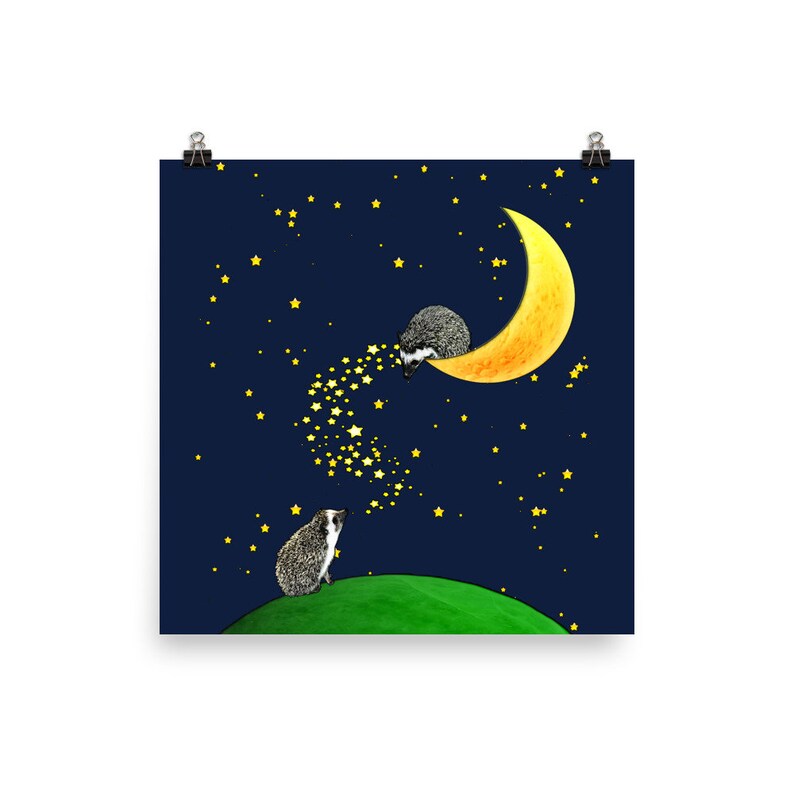 Moon & Stars Hedgehog- Hedgehog Gift - Urchin Wear - Hedgehog Among ...