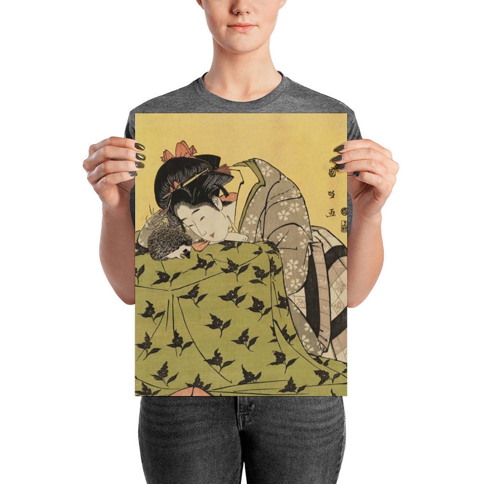 Japanese Hedgehog Art Poster: Utagawa Kunimasa's 1803 "woman With ...