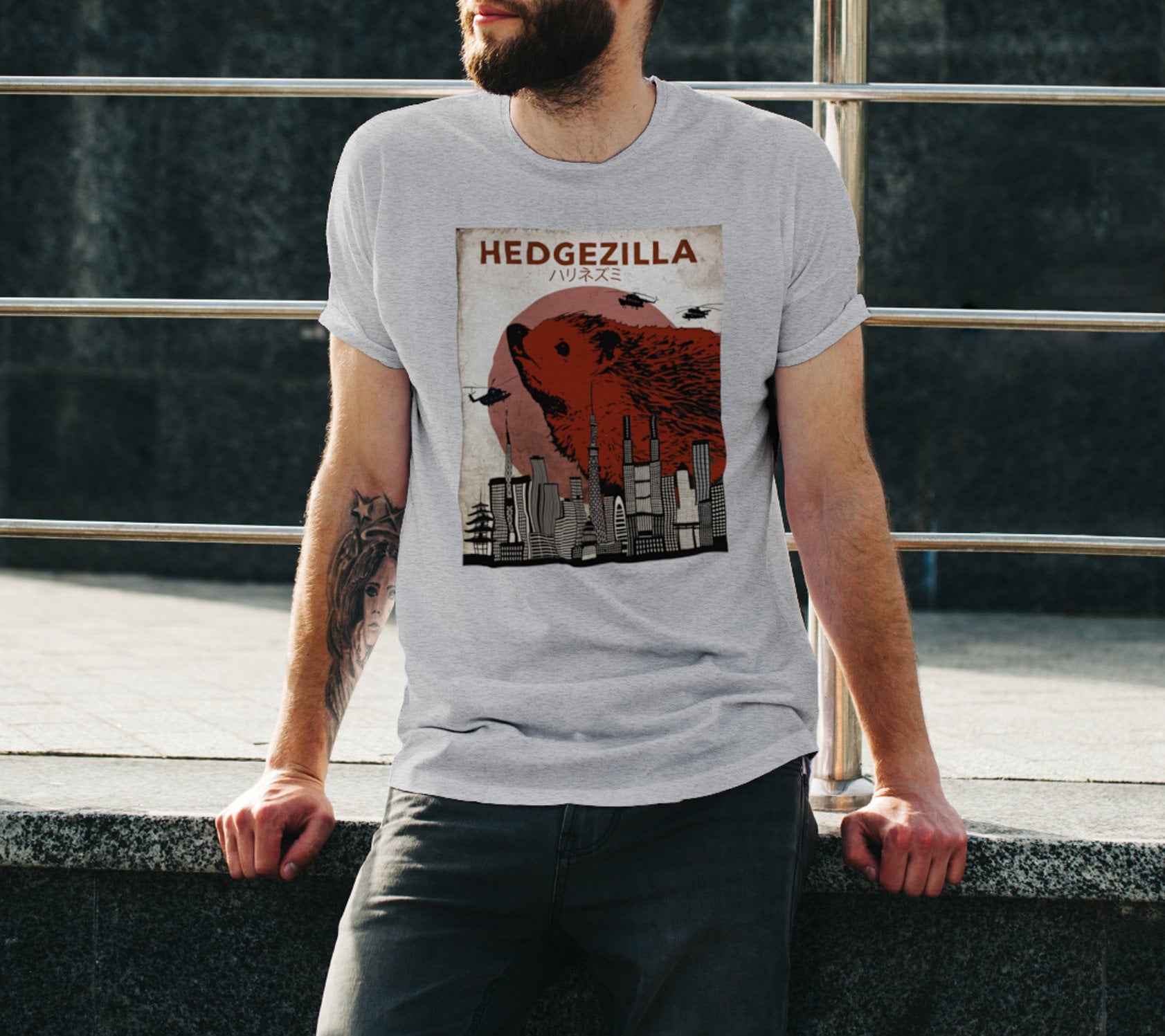 Hedgehog T-shirt: Hedgezilla Battle for Tokyo Movie Poster Funny ...