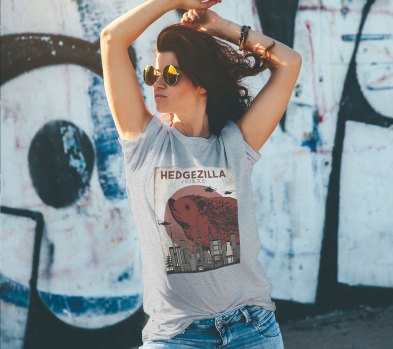 Hedgehog T-shirt: Hedgezilla Battle for Tokyo Movie Poster Funny ...
