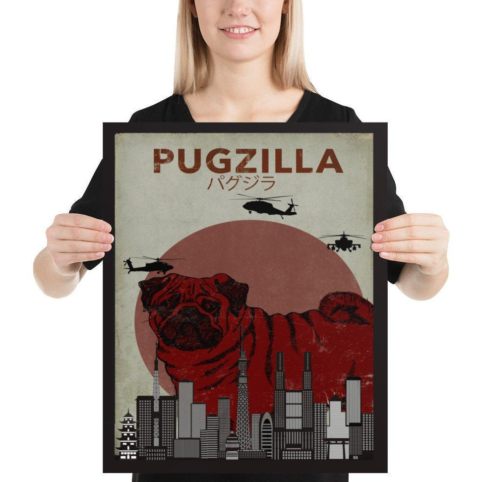 Pug Poster Pugzilla Movie Poster Style Giclée Quality Wall Art | Etsy