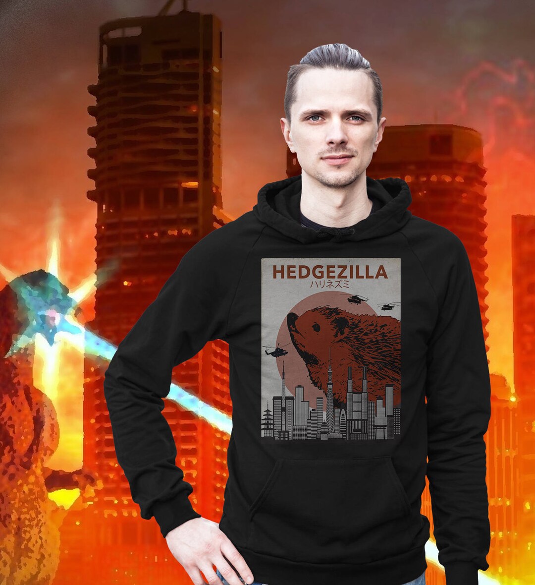 Hedgehog Hoodie: Hedgezilla Movie Poster Hooded Sweatshirt by - Etsy