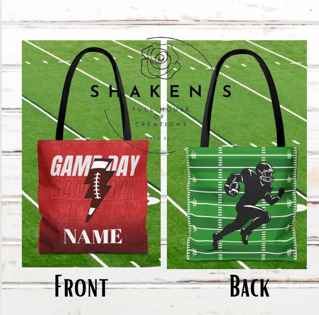 Personalized Red Football Tote Bag Two Sides , Game Day Football ...