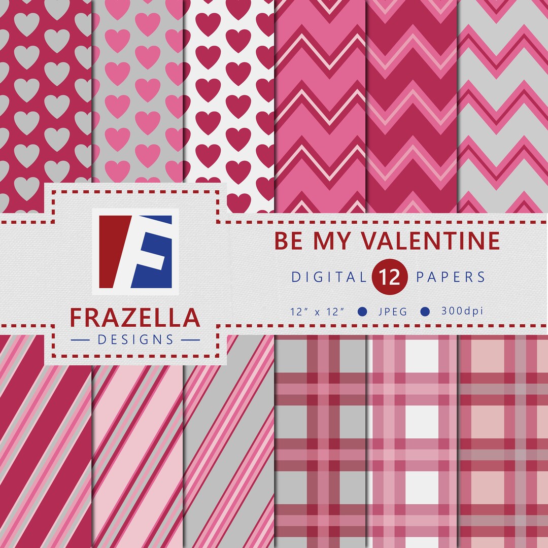 Valentine's Day Digital Papers Be My Valentine Scrapbooking Craft ...