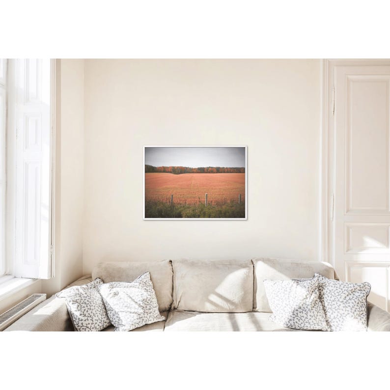 Red Farm Field Digital Photo With Fall Colors, Fence Line and Tractor ...