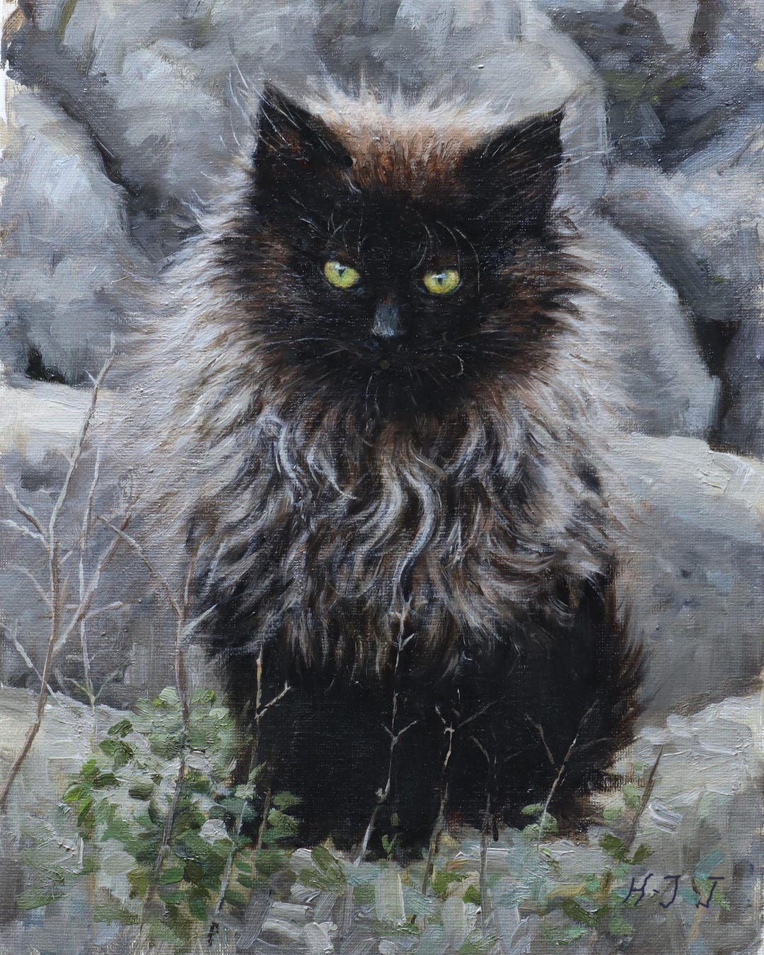Black & Gray Cat Art Print, Cat Lover Gift, Cat Portrait, Cat Print ...