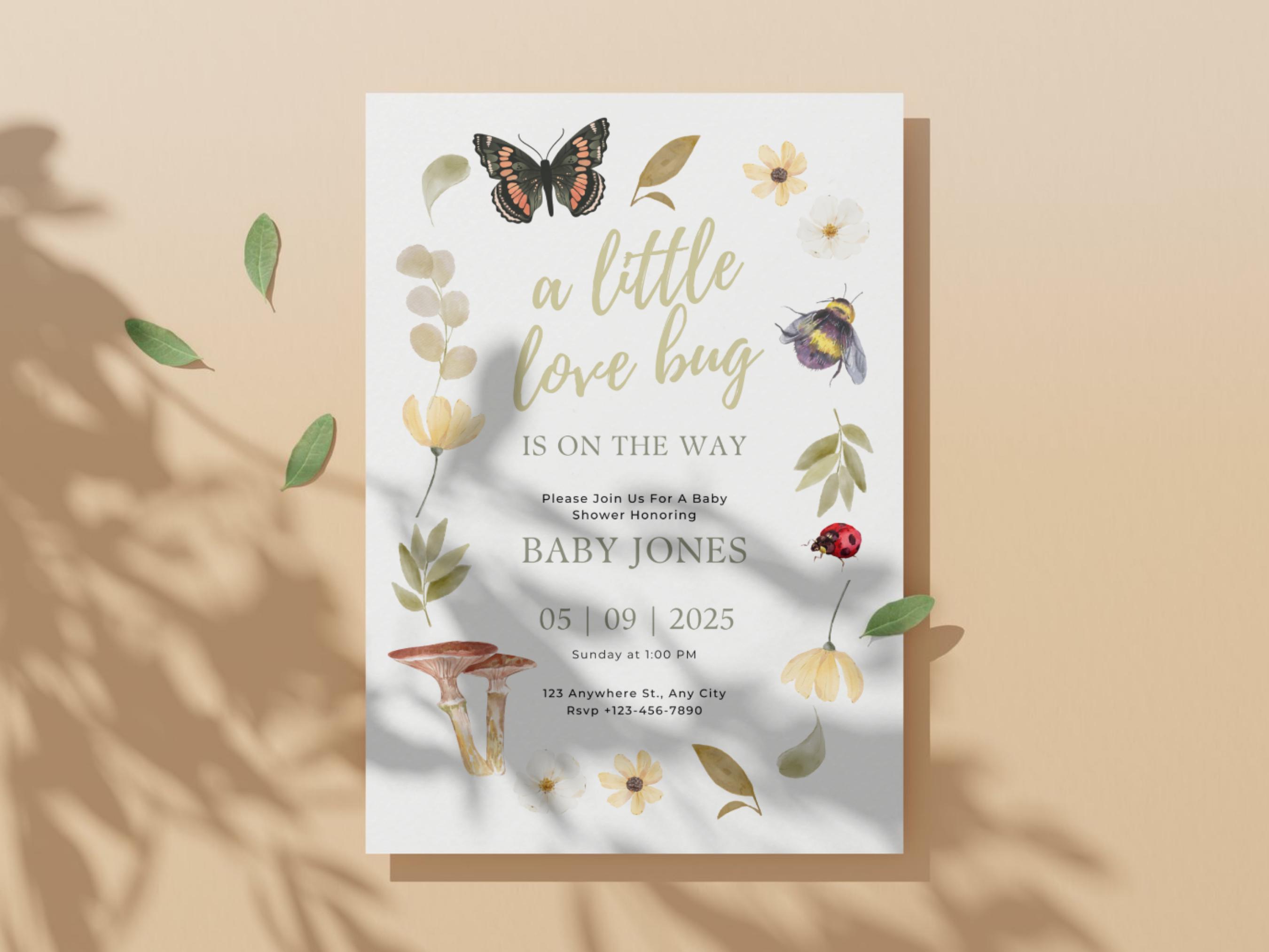 A Little Love Bug is on the Way Baby Shower Invitation Editable Little ...