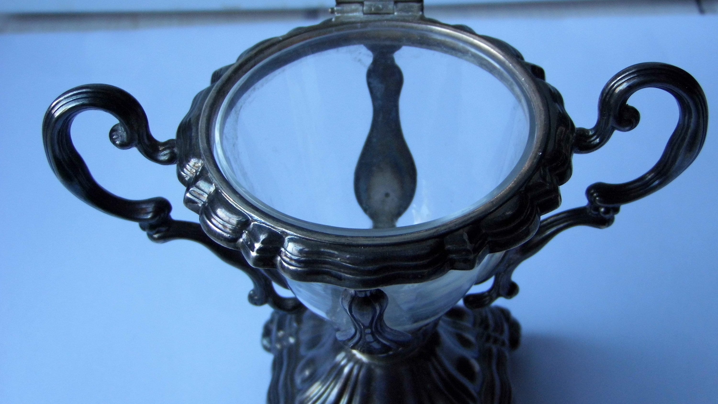 Caviar Pot. Neck Brace Hallmark. Mount. Solid Silver. Crystal. Mid 19th ...