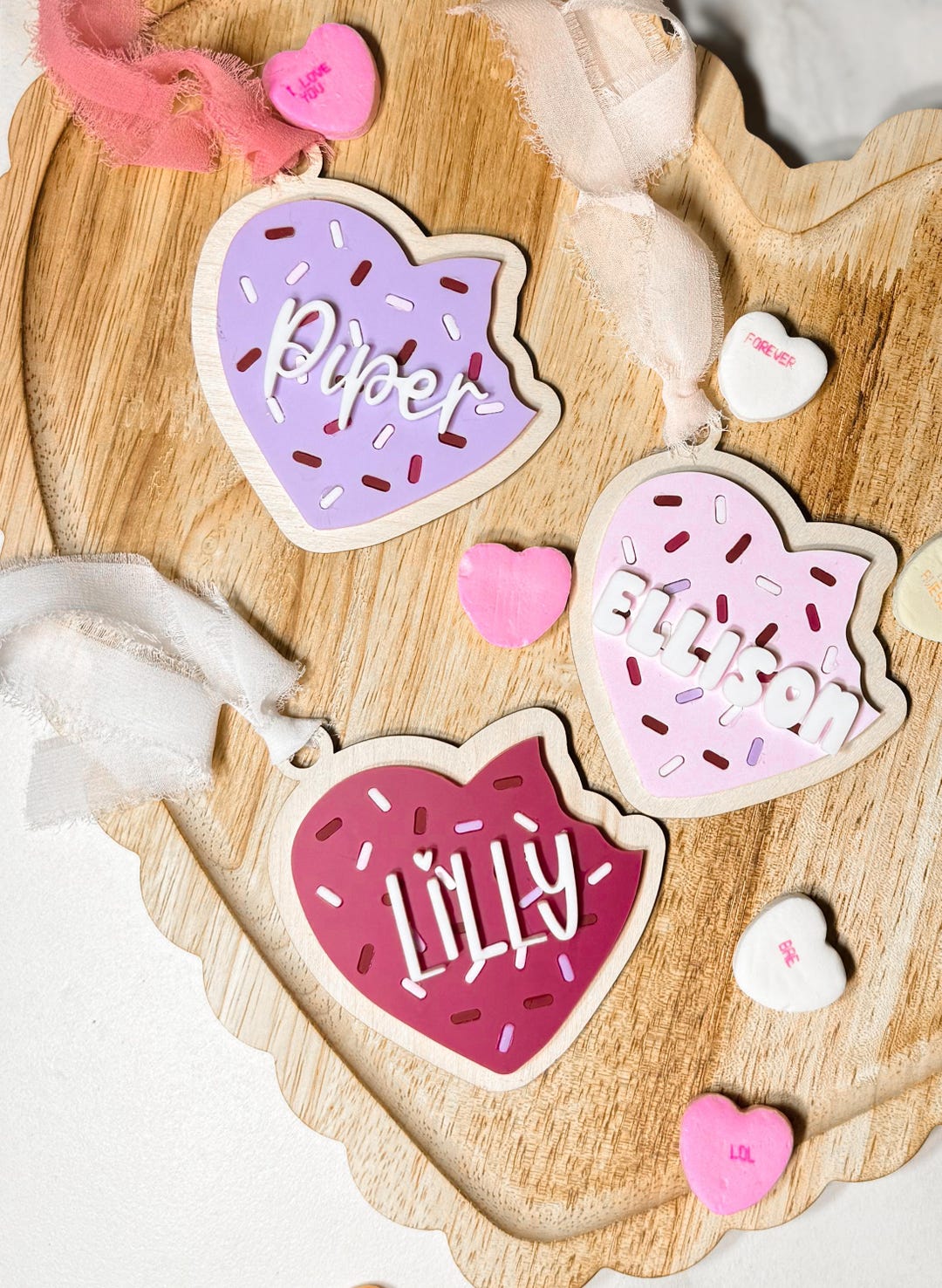 Custom Valentine’s Sprinkle Cookie Heart Name Tag – Personalized Wooden ...
