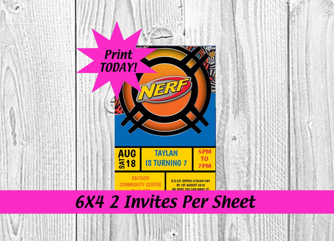 Nerf War Invitation Print Today Download Nerf Birthday Nerf - Etsy