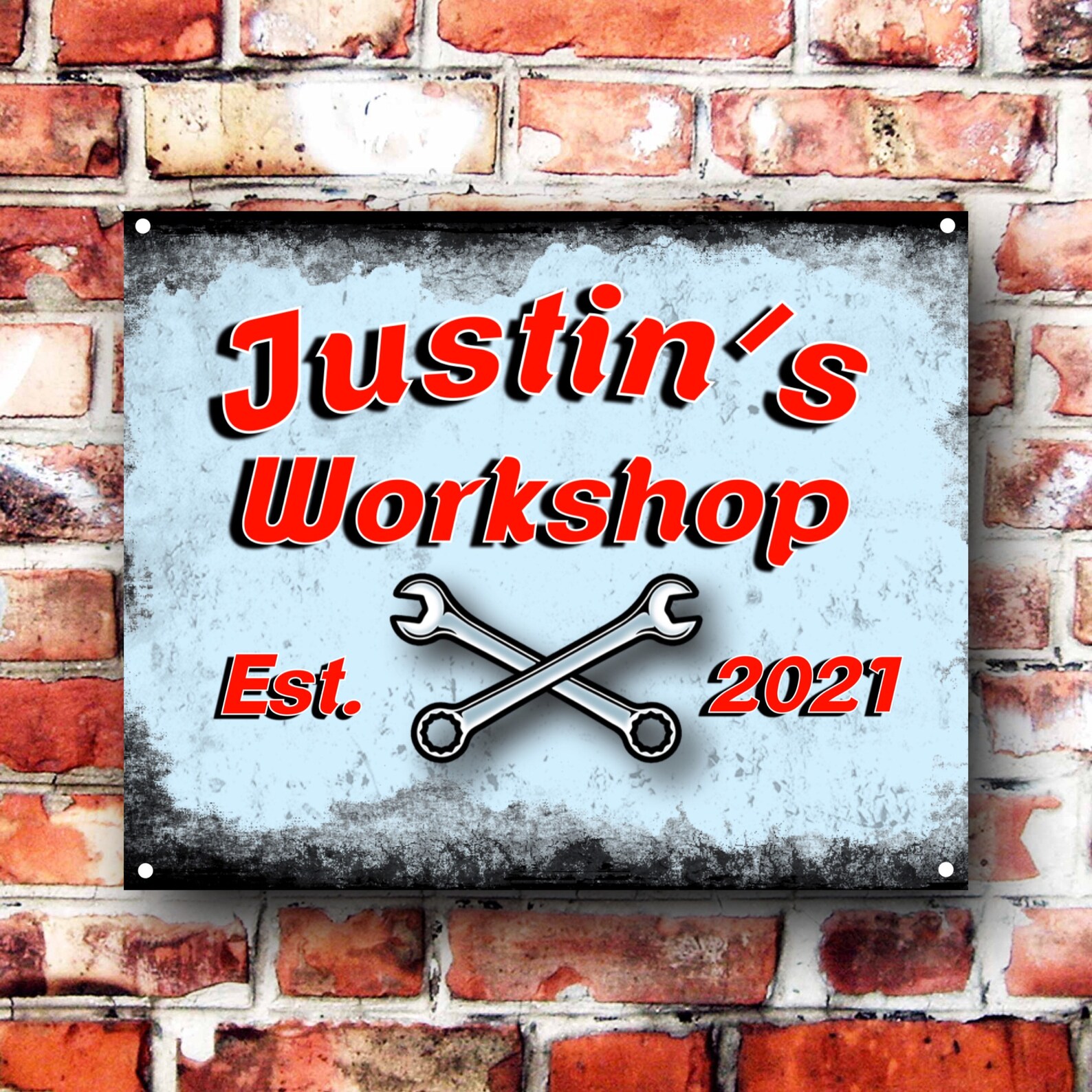 Personalised Workshop Wall Sign Weather Proof Pre Drilled Great Gift ...
