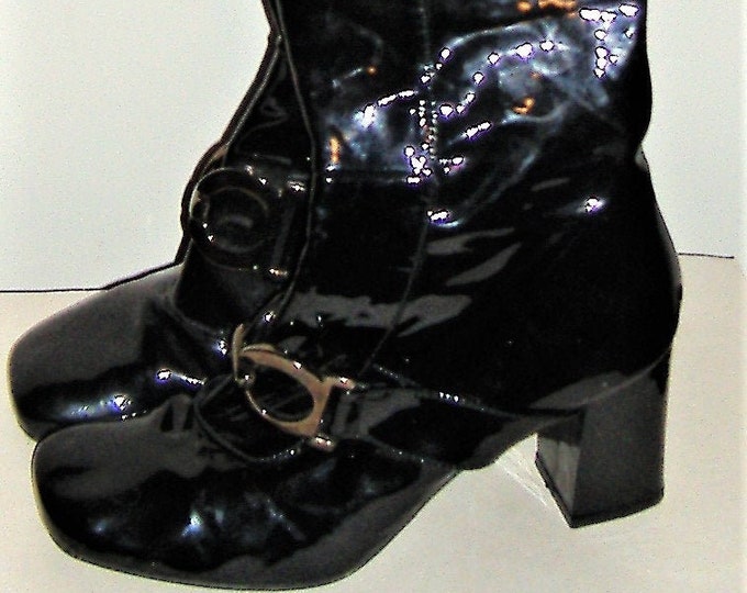 LOVELY 1960S/70S BLACK PVC Tall Boots With Buckle Detail Approx Size Uk ...
