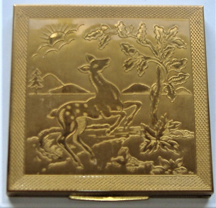 ART DECO ZENETTE Compact Gold Colour Fawns Sun Design | Etsy