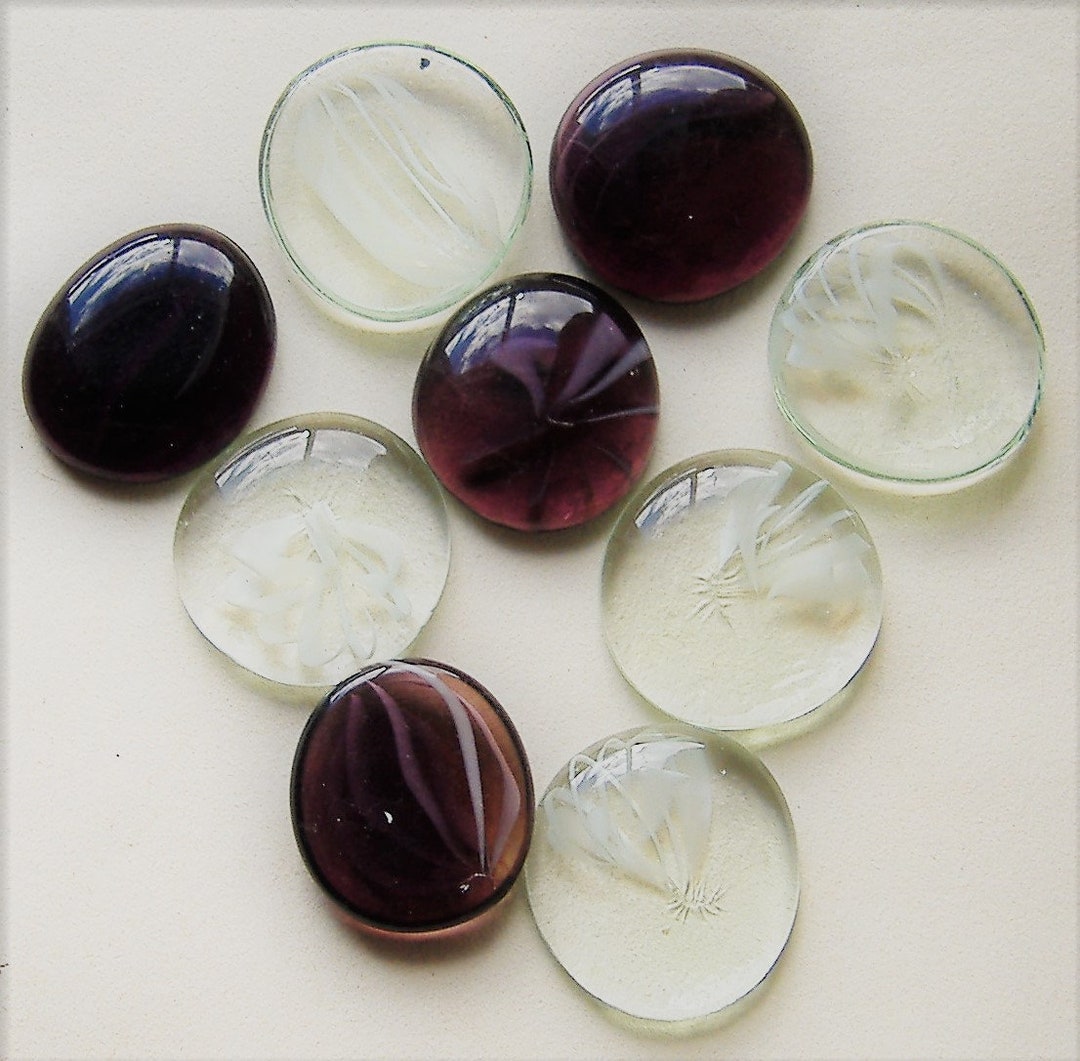 9 GLASS PEBBLES Purple and Clear Glass - Etsy