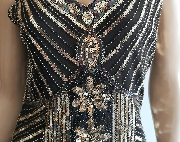 FLAPPER GREAT GATSBY Style Black and Gold Dress Knee Length 1920s Look ...