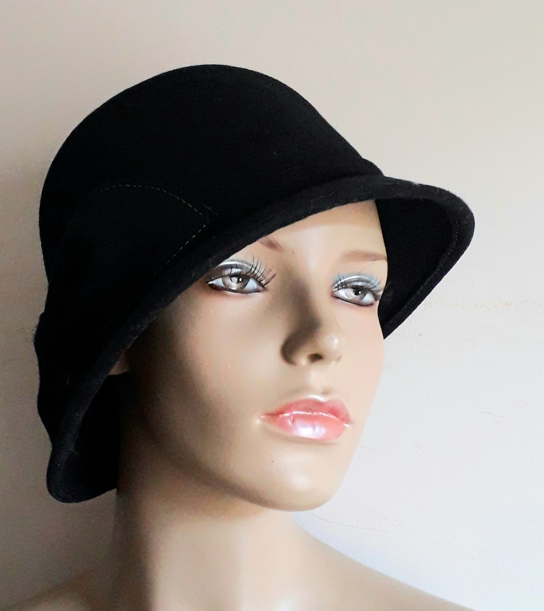1990S CLOCHE Style BLACK Felt Hat - Etsy