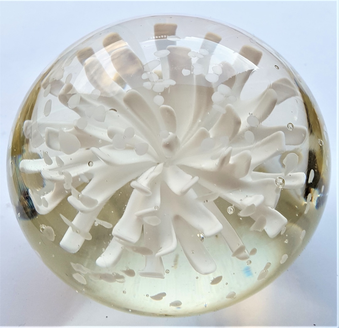 PRETTY PAPERWEIGHT White Encased Flower Pattern - Etsy