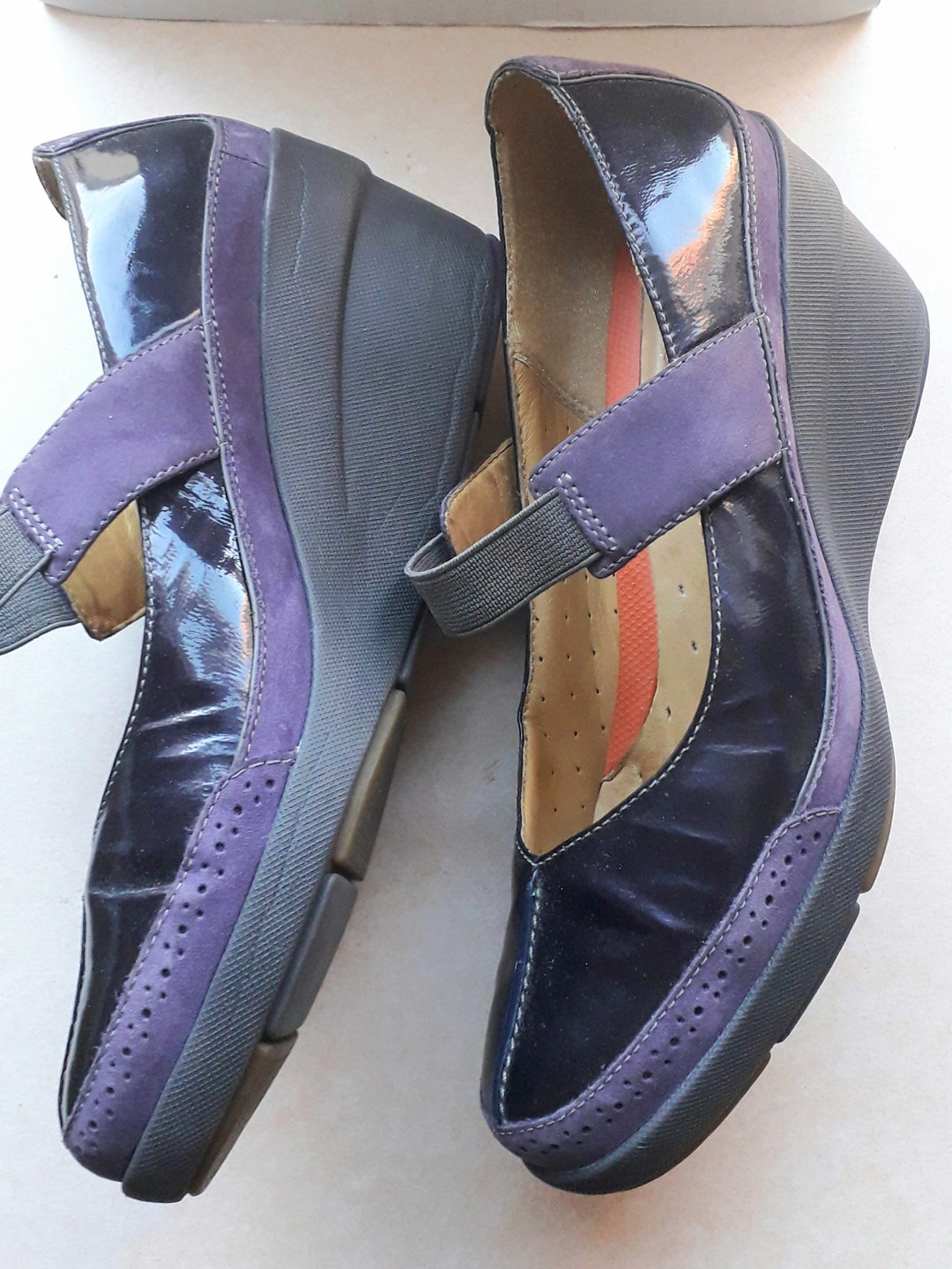 1990S CLARKS SEUDE and Pvc PURPLE Shoes Good Worn Condition Uk 5 1/2 - Etsy
