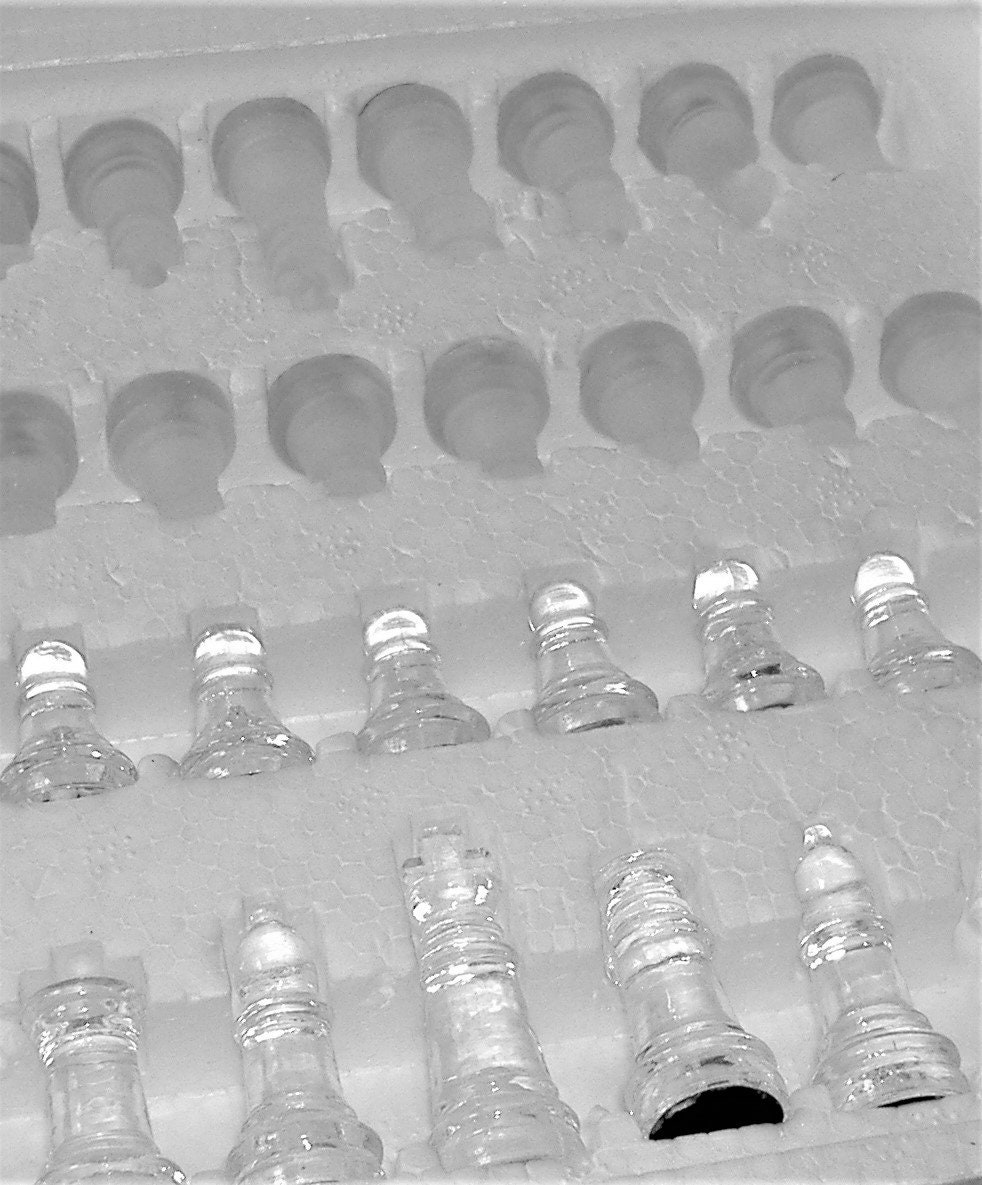 GLASS small CHESS SET with glass board and original box | Etsy