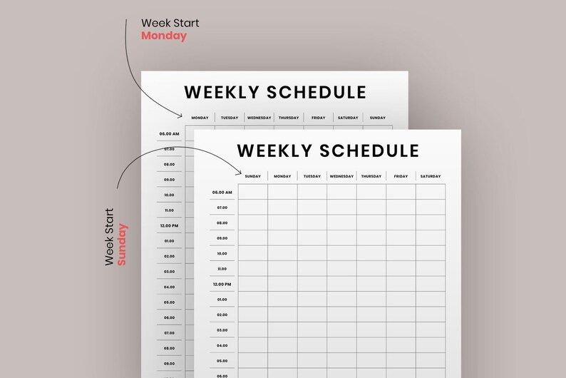 Weekschema, Afdrukbare weekrooster, blanco weekplanner, uuragenda ...