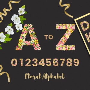 Floral Alphabet Clip-art, A to Z Hand Paint Watercolor Floral Alphabet ...