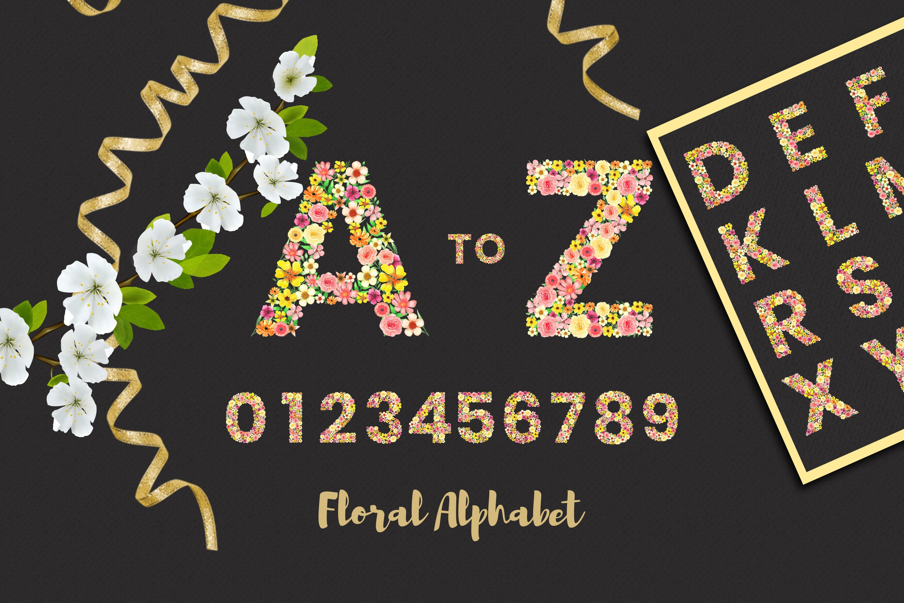 Floral Alphabet Clip-art, A to Z Hand Paint Watercolor Floral Alphabet ...