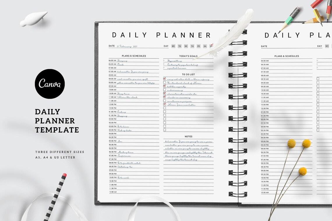 Canva Daily Planner Template Instant Download Editable - Etsy