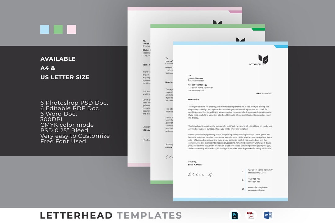 Modern Letterhead Template, Editable Business Letterhead, Letterhead ...