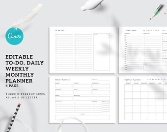 Editable Canva Daily Weekly Monthly To-do List Planner | Etsy