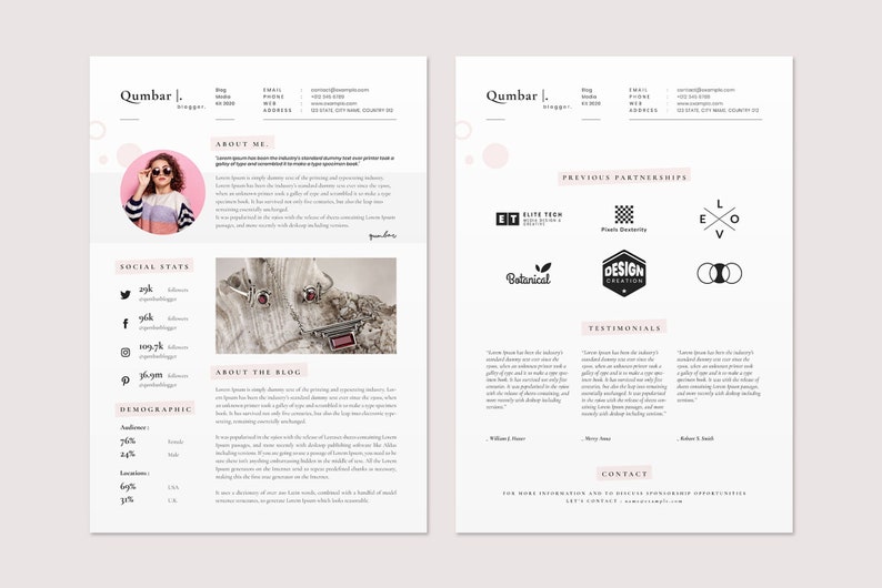 Media Kit Template, Blogger Media Kit, Fashion Blogger Media Kit ...