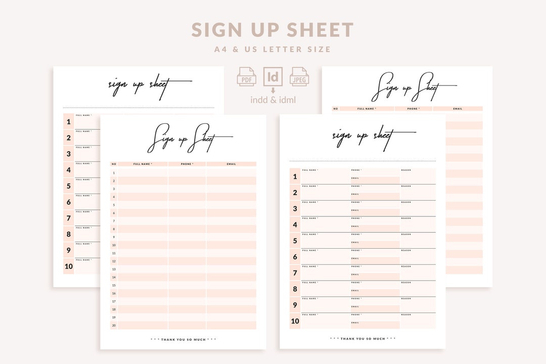 Sign up Template Sign-up Sheet Layout Printable Sign up Event Sign up ...
