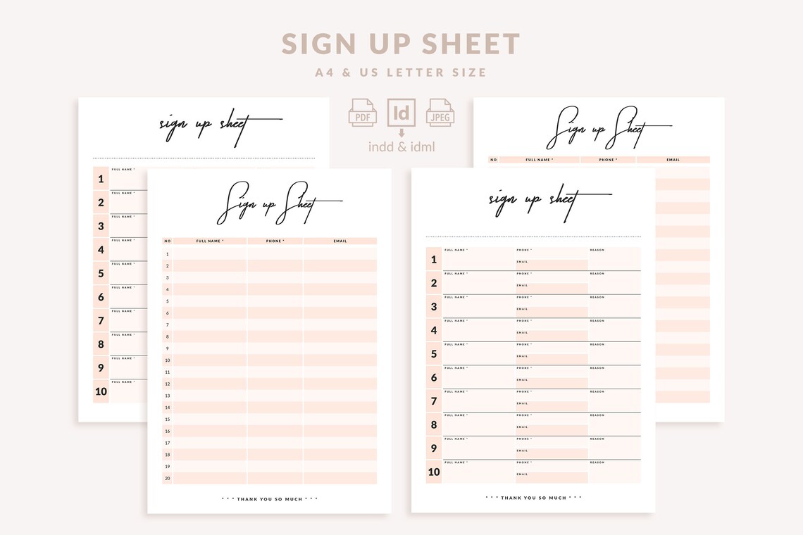Sign up Template Sign-up Sheet Layout Printable Sign up Event Sign up ...