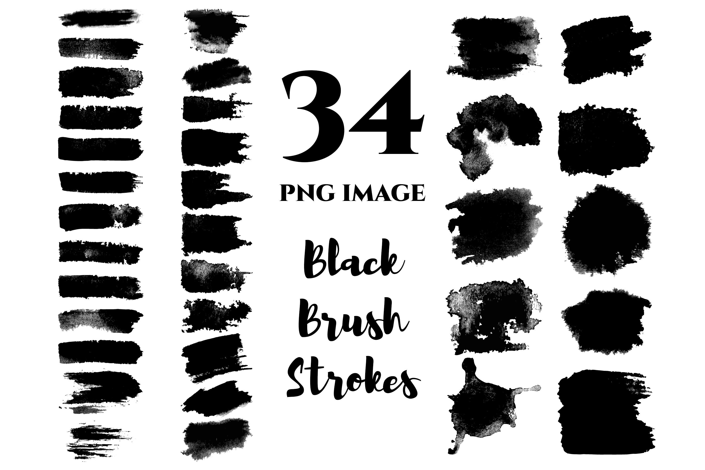Watercolor Black Brush Strokes, Clip Art With 34 Black Brush Strokes ...