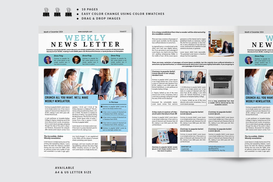 Corporate Weekly Business Newsletter Template, Editable Monthly News ...