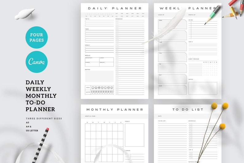 Editable Canva Daily Weekly Monthly To-do List Planner Template Instant ...