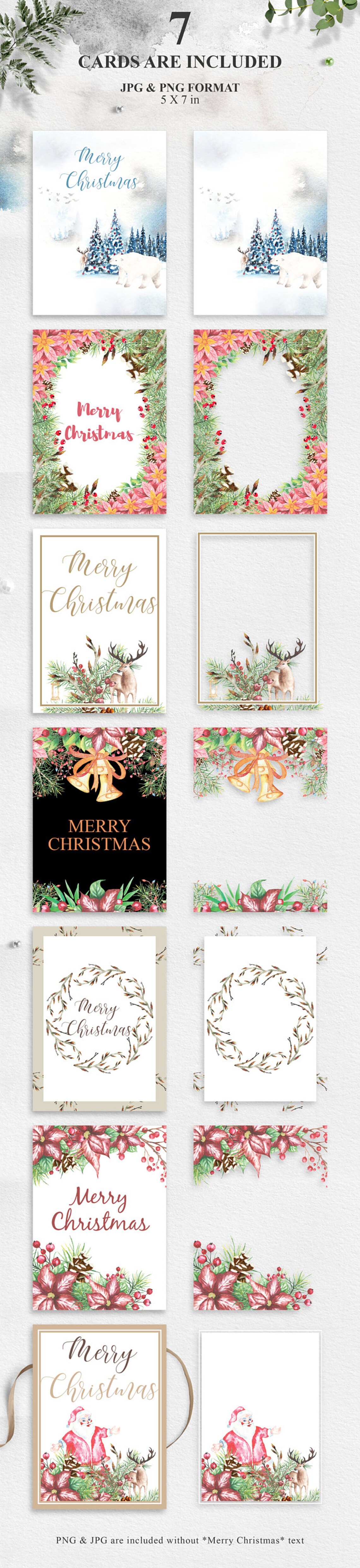 Merry Christmas Greeting Cards, Watercolor Christmas Card, Custom ...