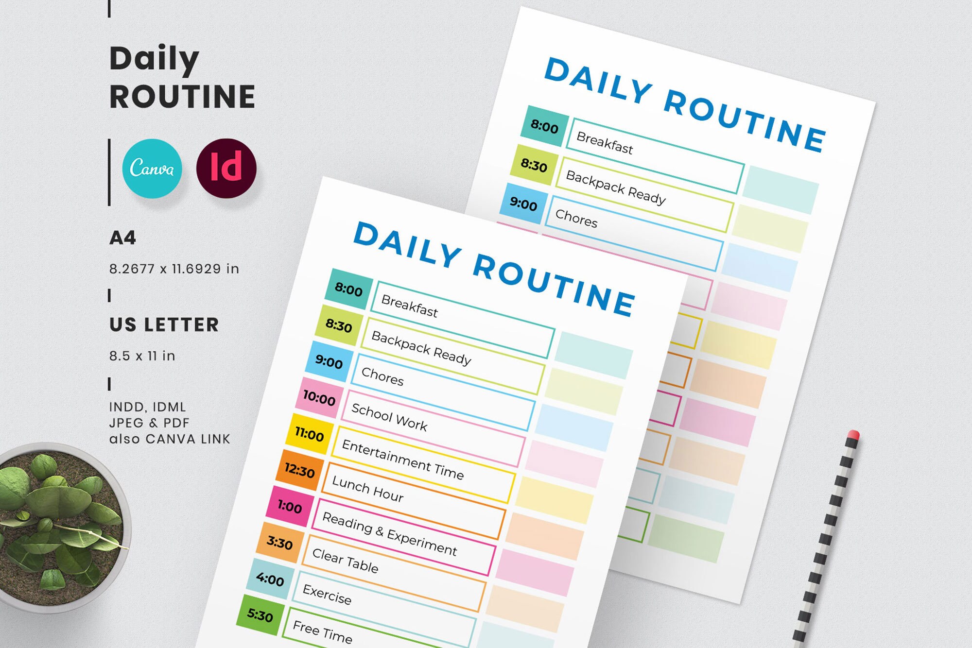 Daily Routine Chart Editable Indesign & Canva Version, Daily Morning ...