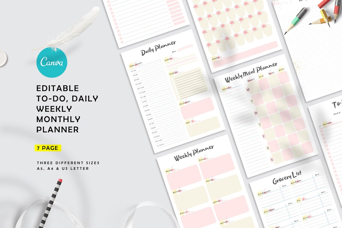 Editable Canva Daily Weekly Monthly to Do List Planner Canva - Etsy