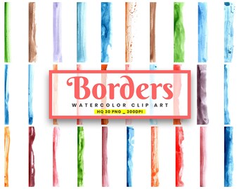 14 Watercolor Borders Clip Art Download PNG Hand Painted | Etsy