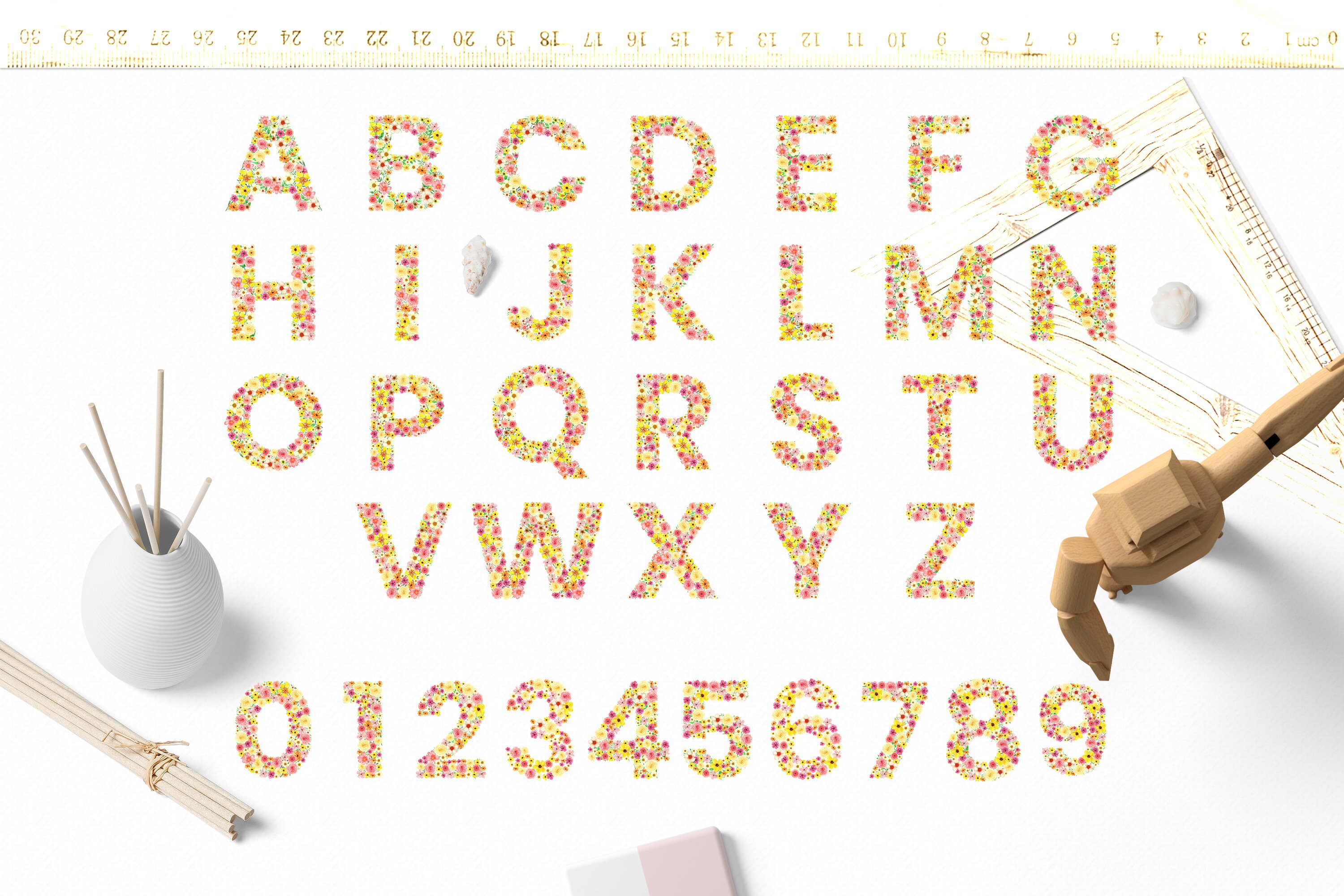 Floral Alphabet Clip-art, A to Z Hand Paint Watercolor Floral Alphabet ...