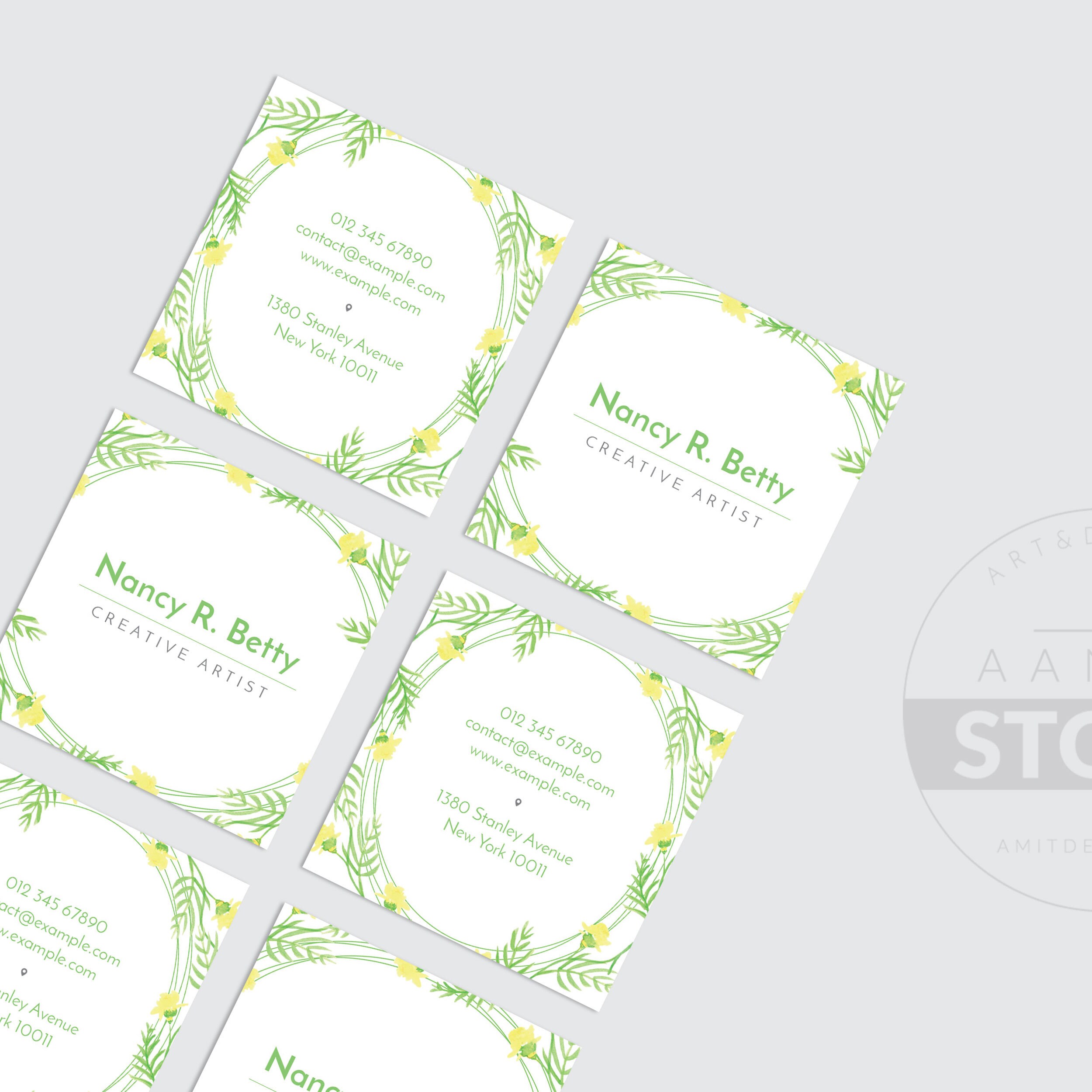 Watercolor Floral Wreath Square Business Card Design Square - Etsy