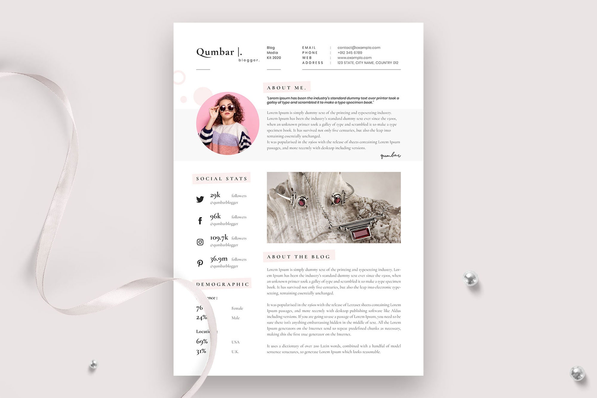Media Kit Template, Blogger Media Kit, Fashion Blogger Media Kit ...